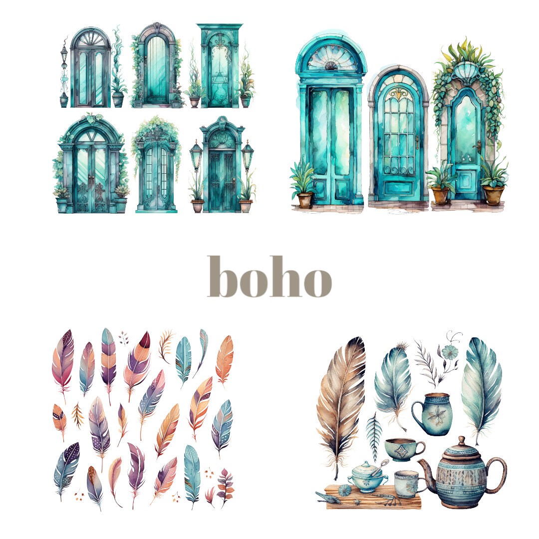 25 Boho Fall Cliparts, Watercolor Cliparts, Floral Fall Clipart, Autumn ...