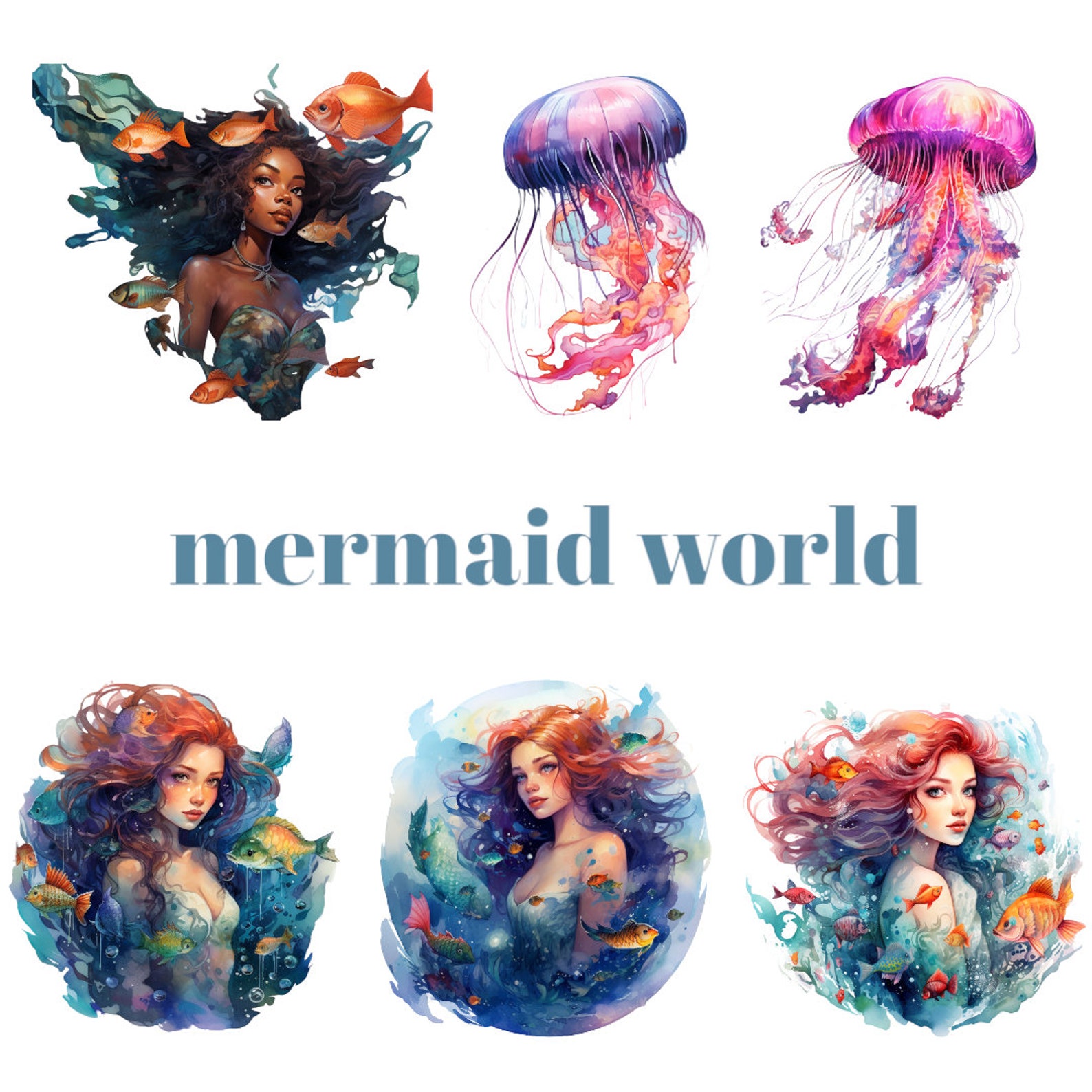 30 Undersea Bundle, Mermaid Cliparts, PNG Underwater Clipart ...