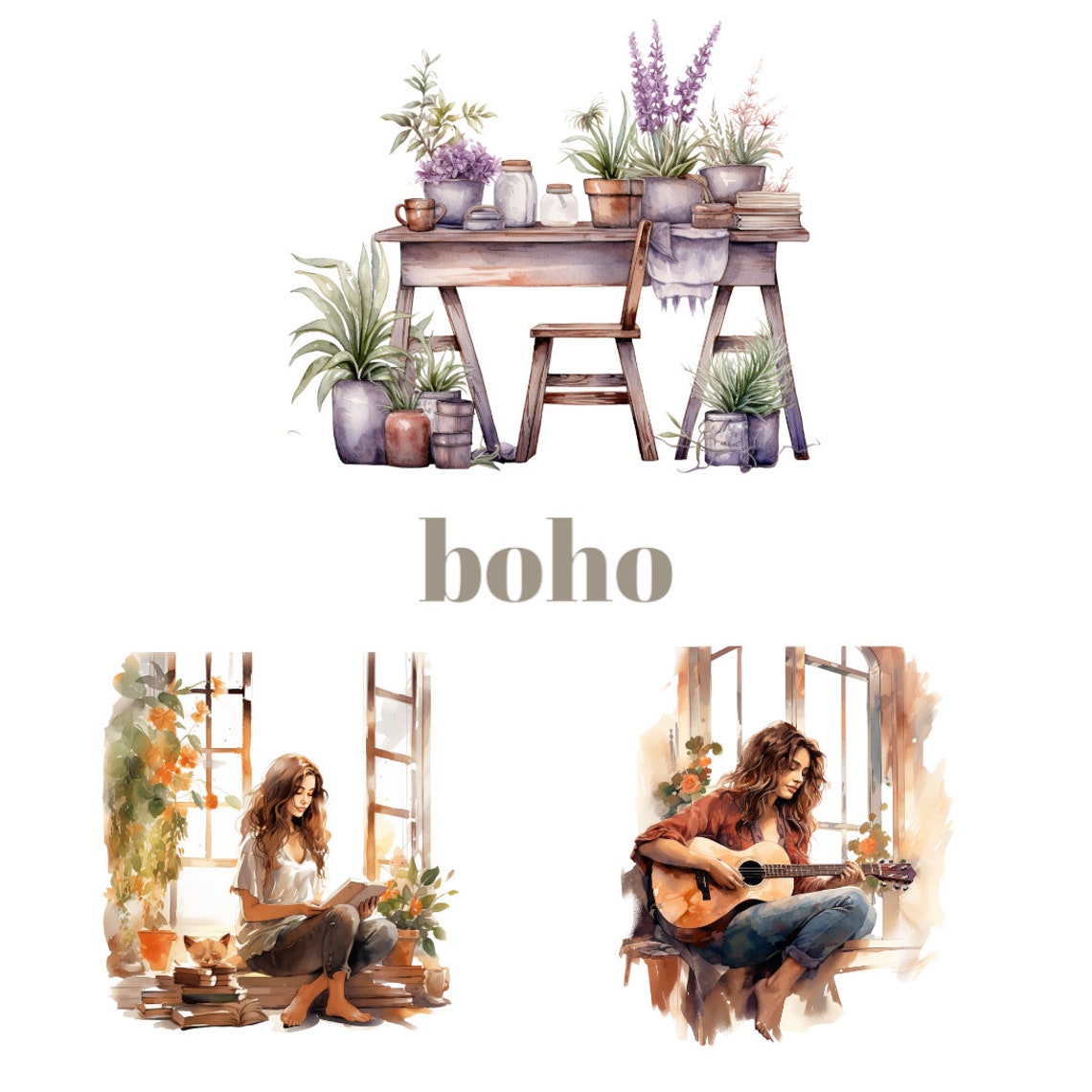 25 Boho Fall Cliparts, Watercolor Cliparts, Floral Fall Clipart, Autumn ...