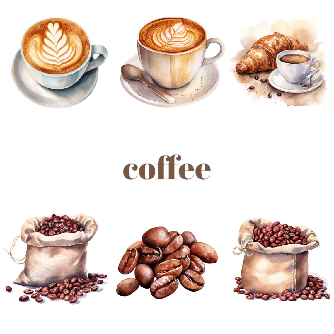 20 Watercolor Coffee Clipart, Drinks Clipart, Espresso, Coffee Sticker ...