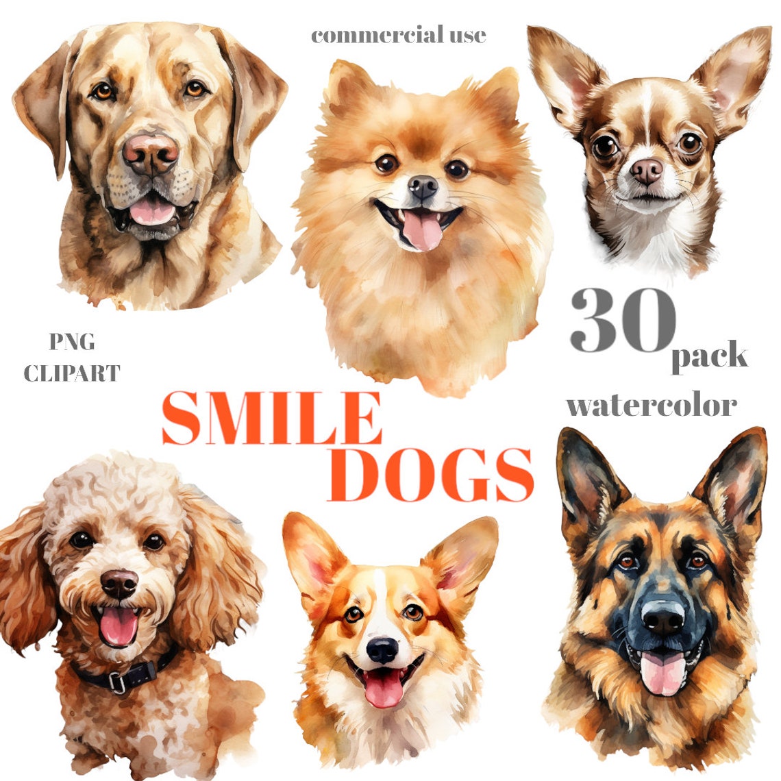 30 Dog Clipart Bundle Watercolor Dog Clipart Sublimation Designs, Dog ...