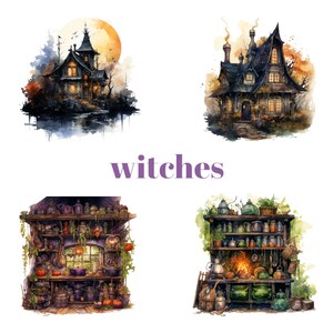20 Watercolour Halloween Witch PNG, Journaling, Witch Wall Art ...