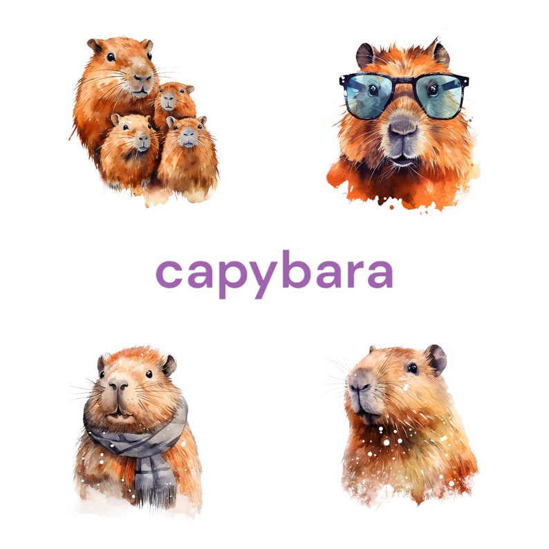 20 Watercolor Capybara Clipart, Scrapbooking, Digital Journals ...