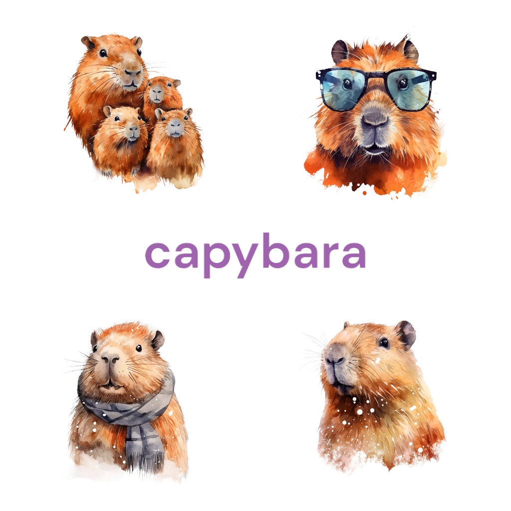 20 Watercolor Capybara Clipart, Scrapbooking, Digital Journals ...