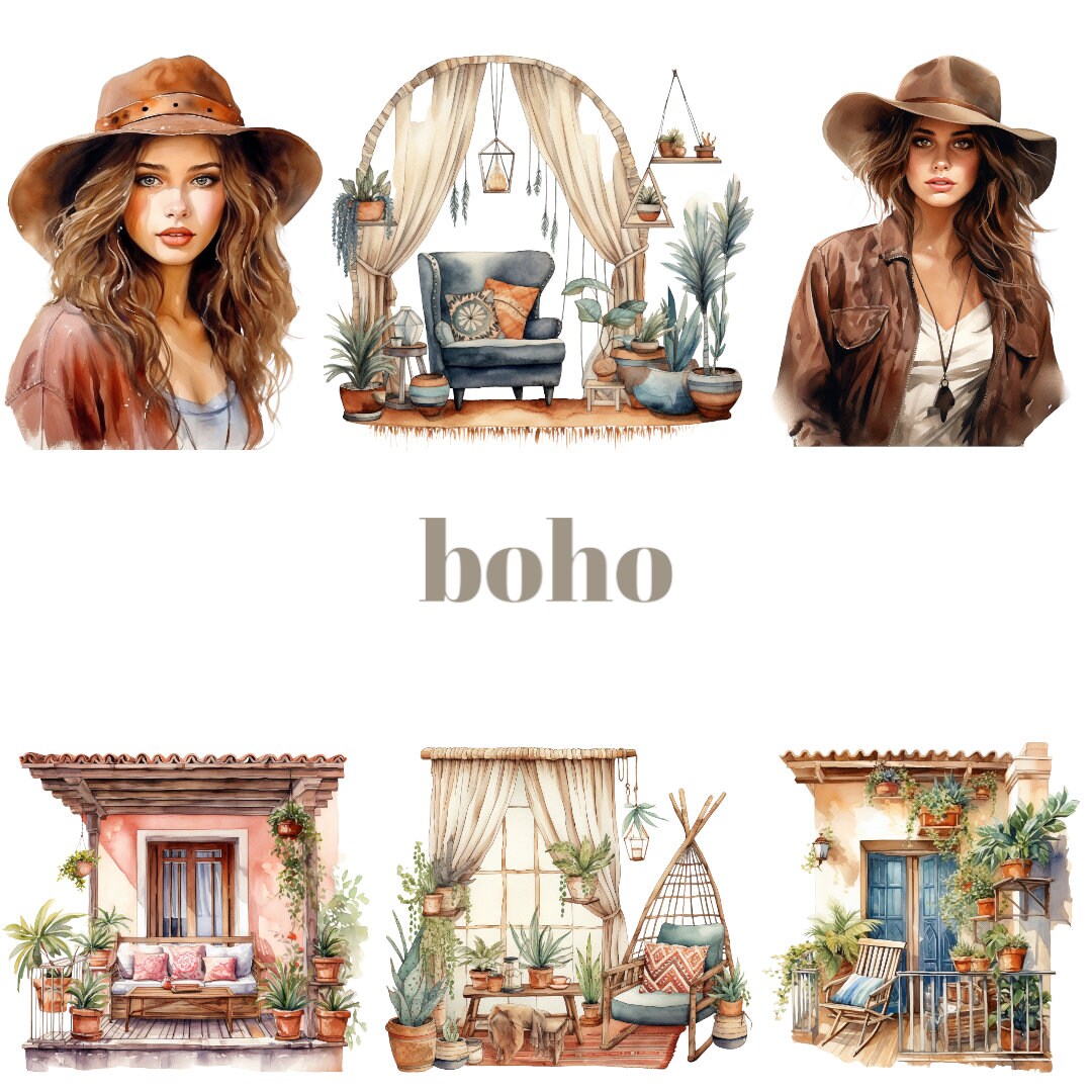 25 Boho Fall Cliparts, Watercolor Cliparts, Floral Fall Clipart, Autumn ...