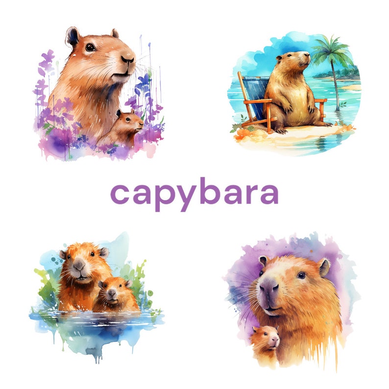 20 Watercolor Capybara Clipart, Scrapbooking, Digital Journals ...