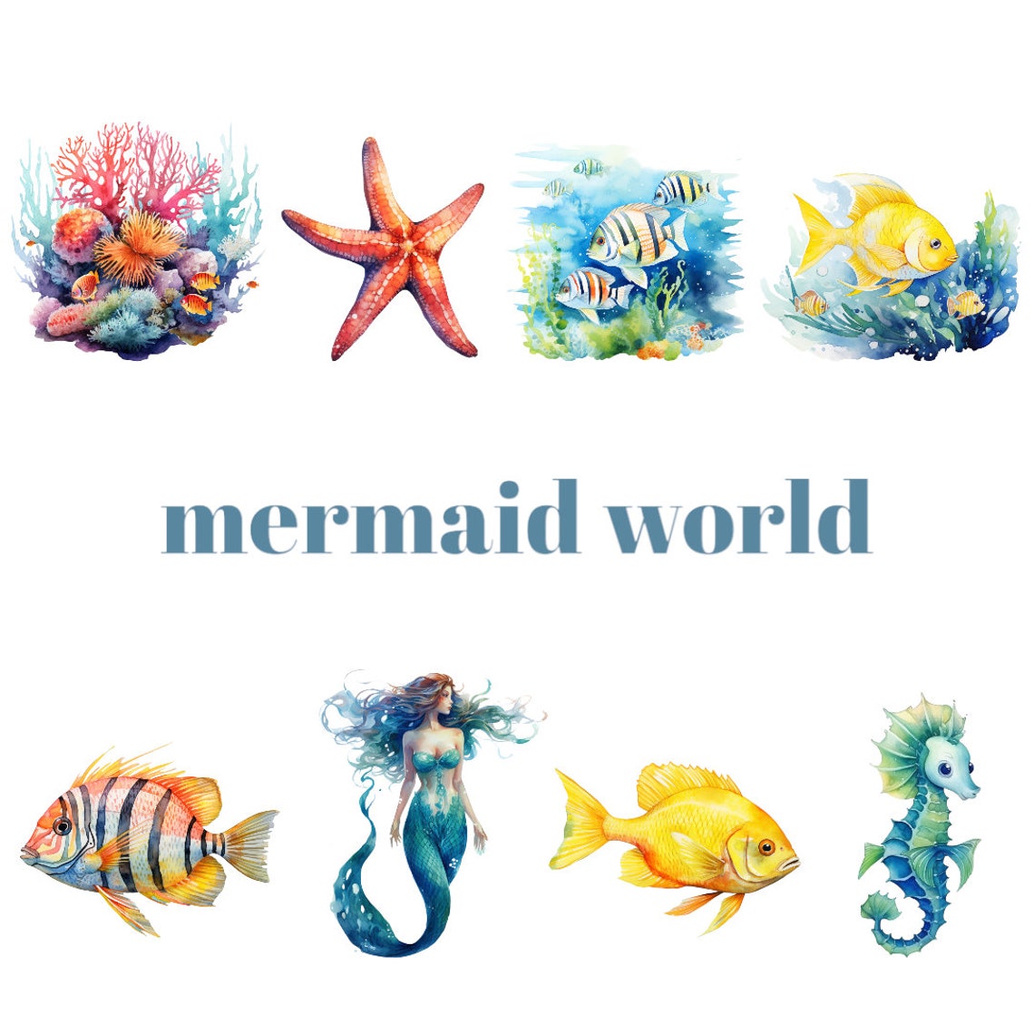 30 Undersea Bundle, Mermaid Cliparts, PNG Underwater Clipart ...