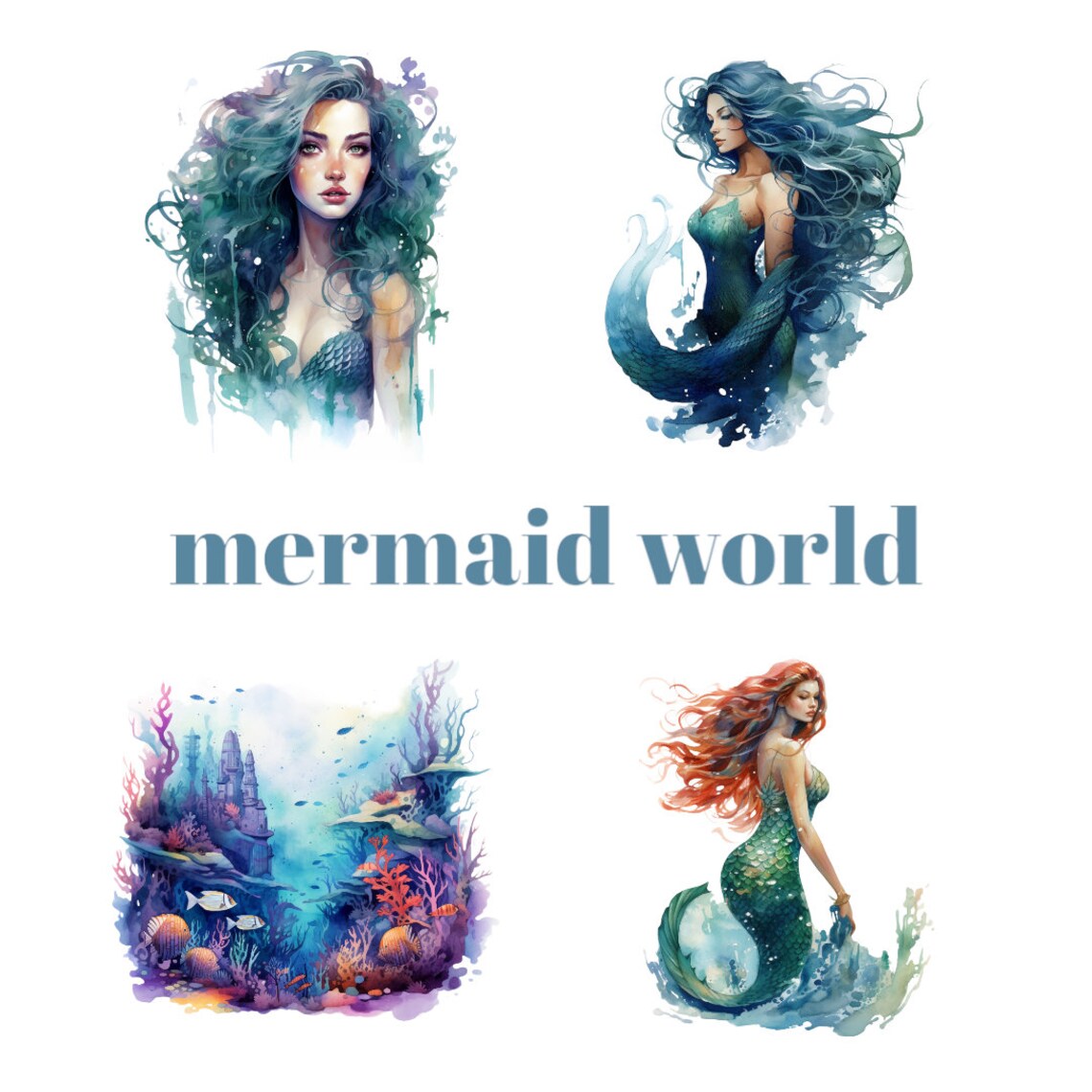 30 Undersea Bundle, Mermaid Cliparts, PNG Underwater Clipart ...