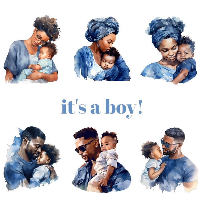 30 Watercolor African American Baby Shower Clipart, Black Baby Boy ...
