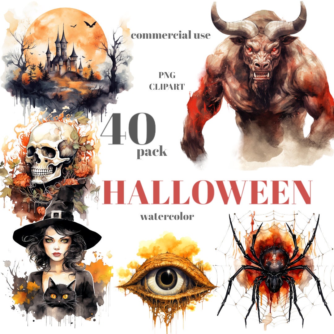 40 Halloween Watercolor Clipart Digital Halloween Projects Images PNG ...