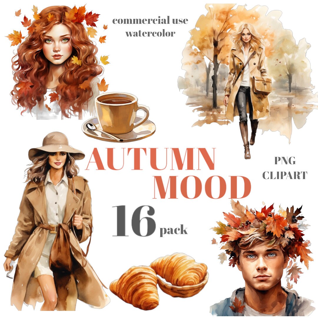 16 Cozy Autumn Watercolor Clipart Bundle PNG Cute Fall Images, Seasonal ...