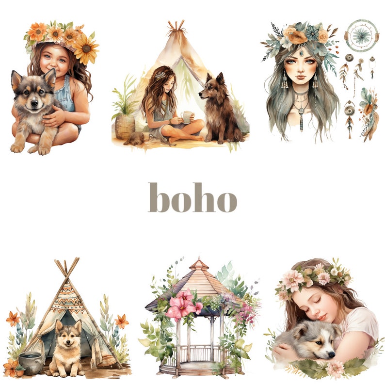 25 Boho Fall Cliparts, Watercolor Cliparts, Floral Fall Clipart, Autumn ...