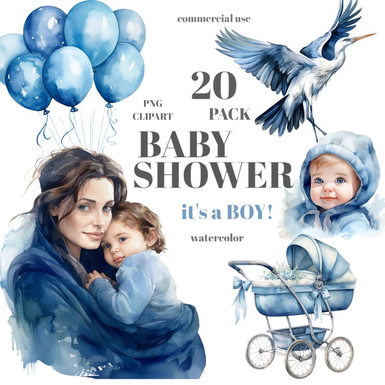 20 Gender Party Blue Digital PNG Gender Reveal Boy Baby Shower ...