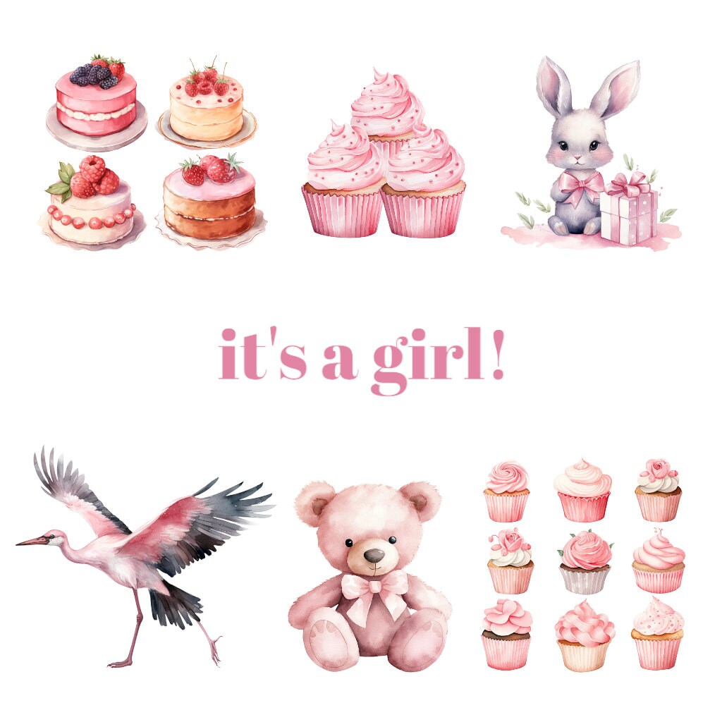 30 Watercolor Baby Shower Clipart Black Baby Girl Bundle Digital Clip ...