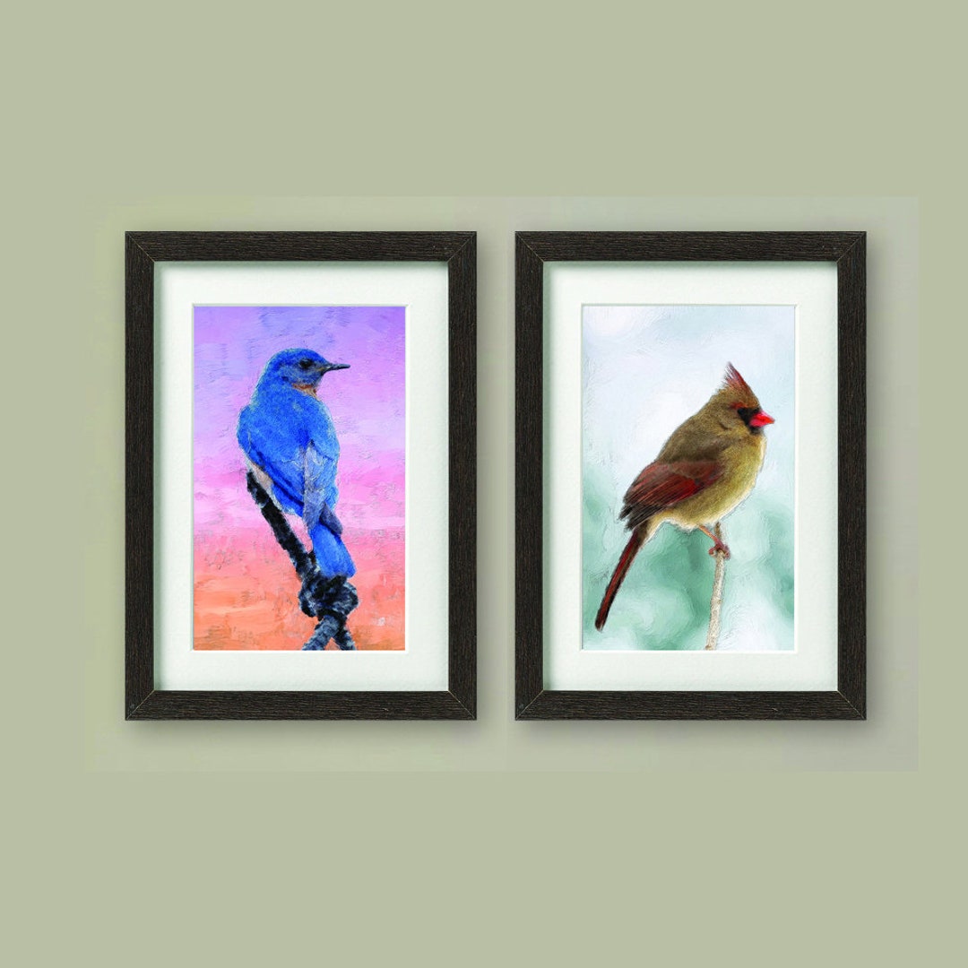 Bird Art Set of 2 Original Bird Art Prints Bird Wall Decor Birds of ...