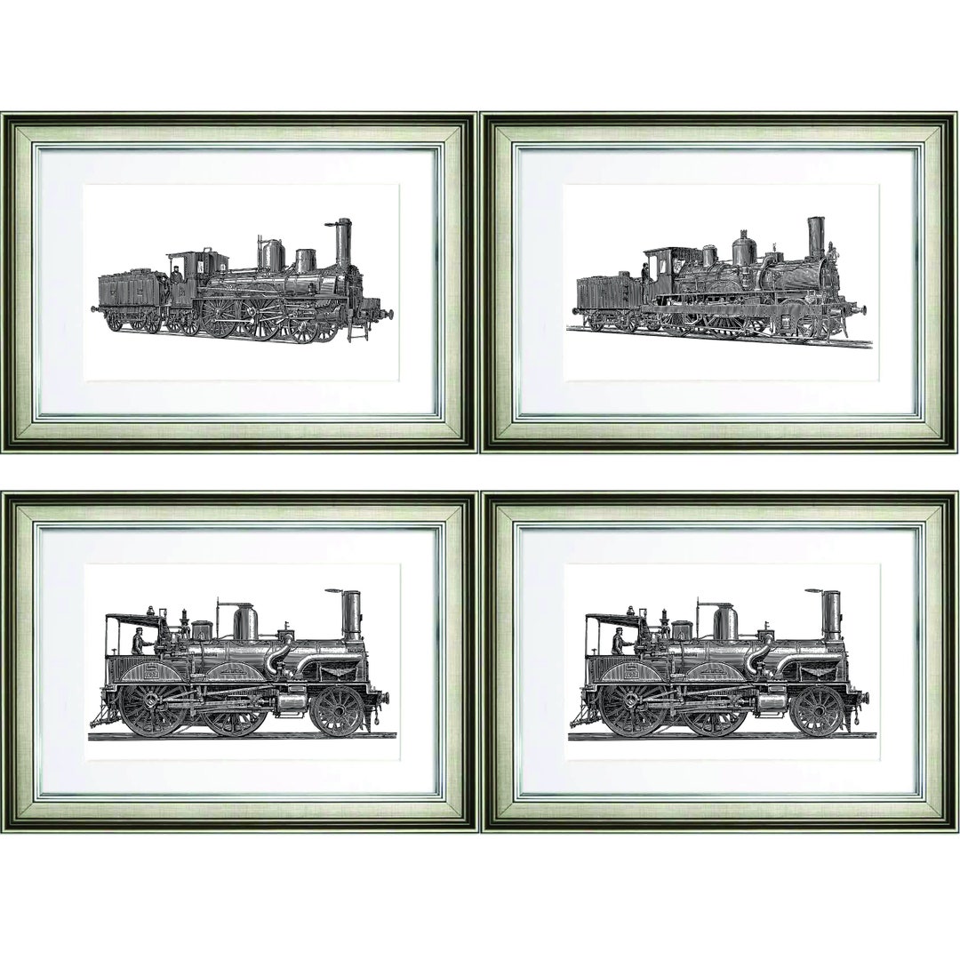 Train Prints Set of 4 Antique Locomotive Prints Train Posters Train ...