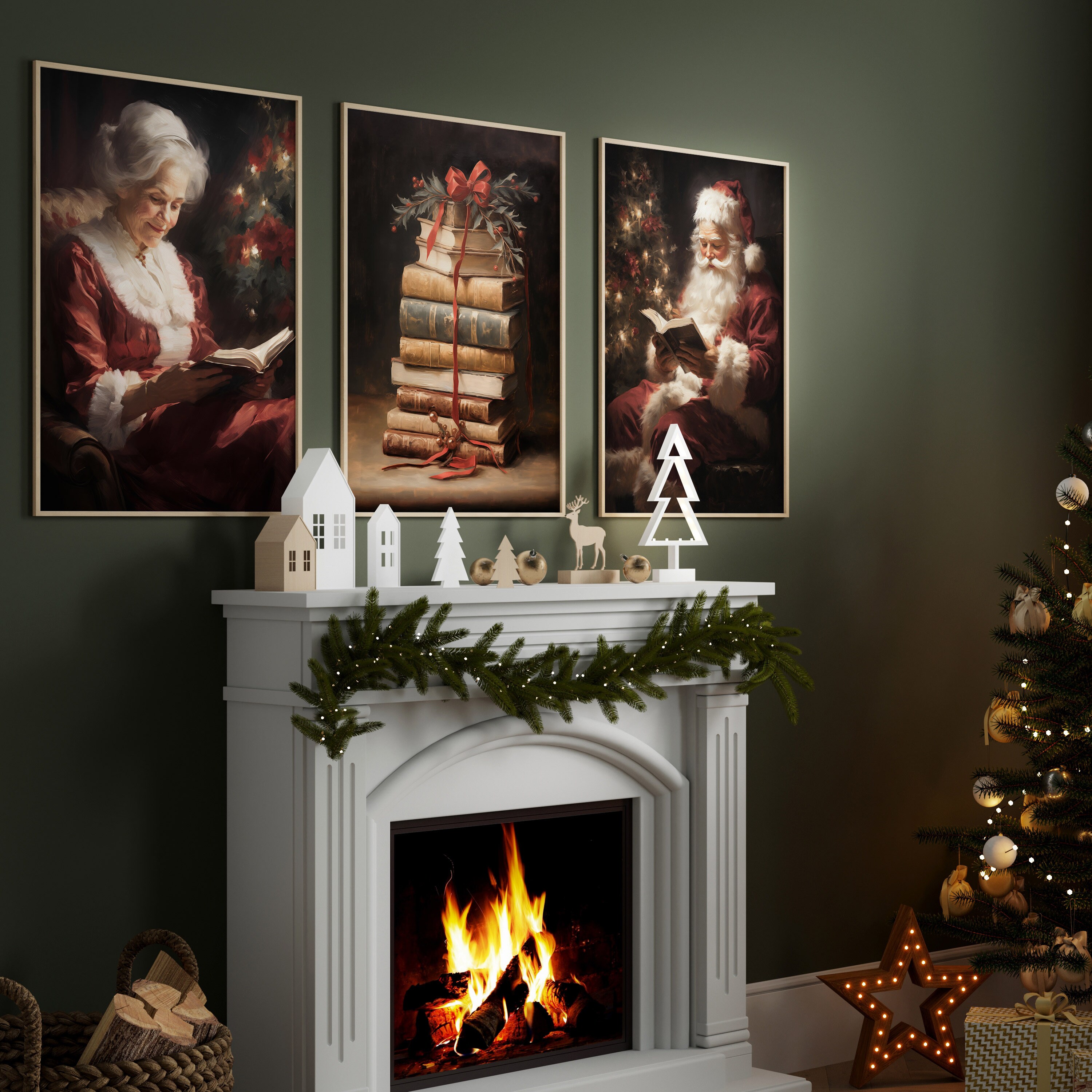 Mr & Mrs. Claus Reading Book Wall Art Set of 4 Christmas Gallery Wall ...