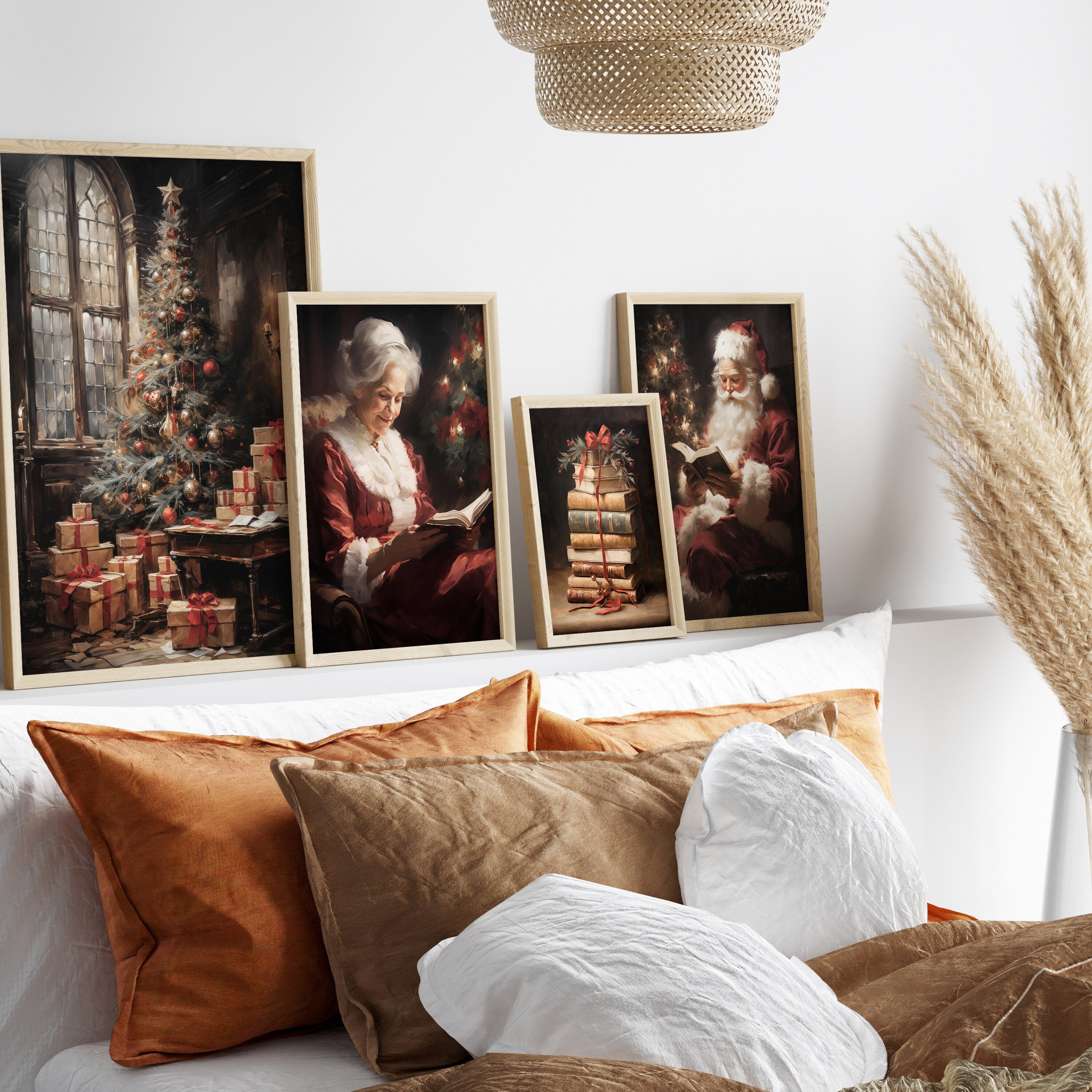 Mr & Mrs. Claus Reading Book Wall Art Set of 4 Christmas Gallery Wall ...