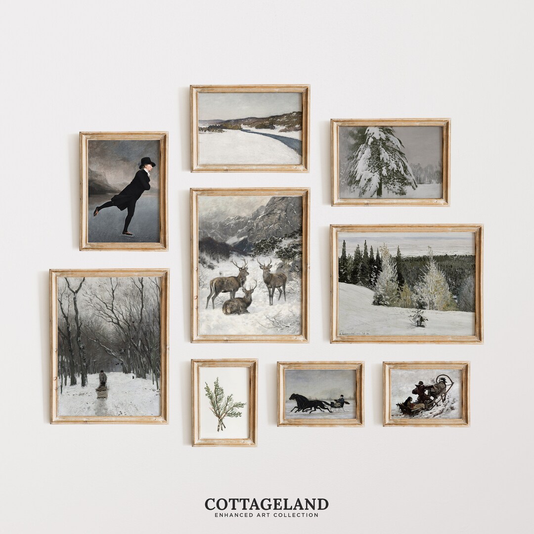 Winter Gallery Wall Art Printables Set of 9 Vintage Winter - Etsy
