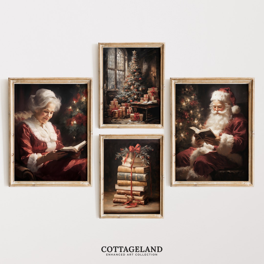 Mr & Mrs. Claus Reading Book Wall Art Set of 4 Christmas Gallery Wall ...