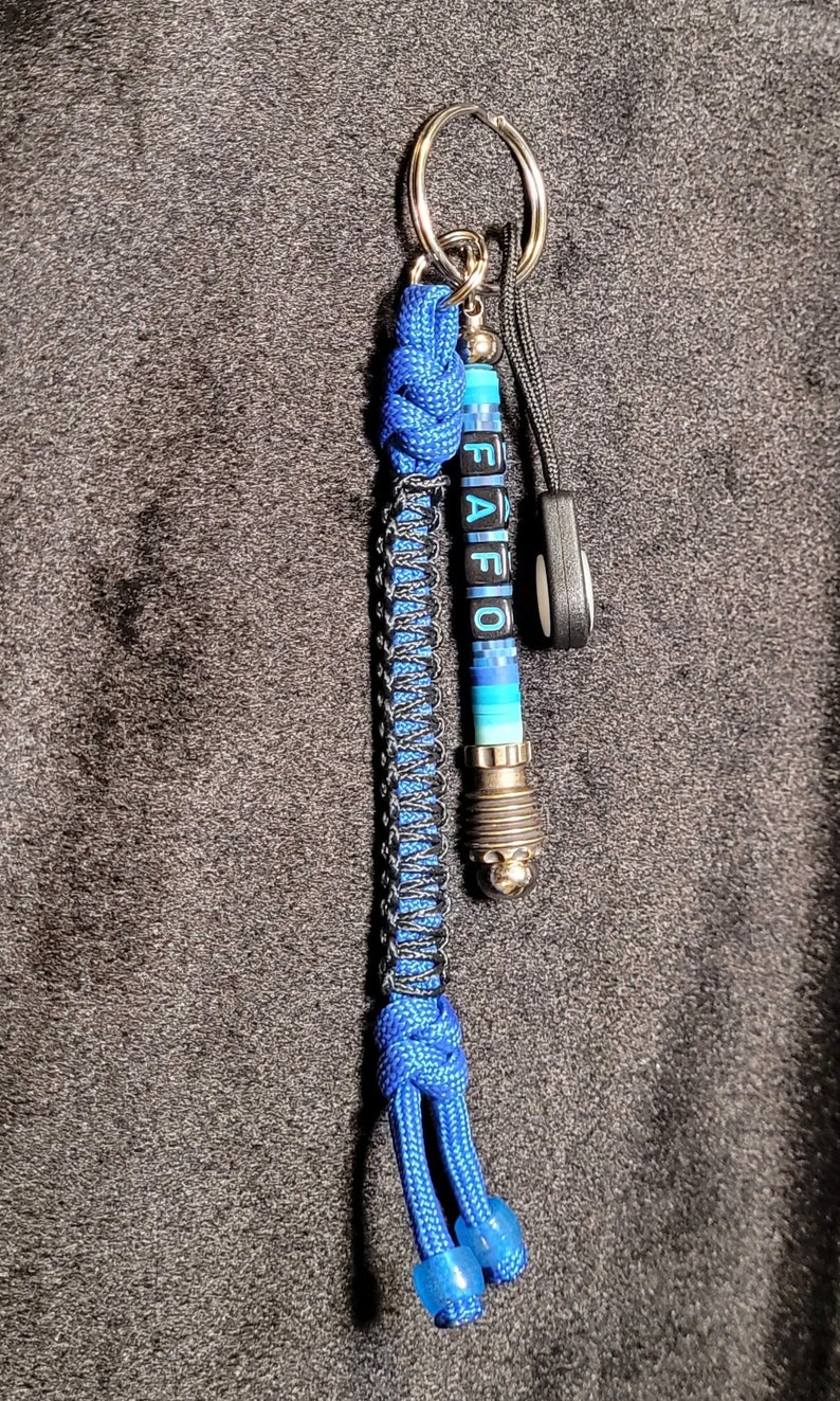 Veteran Made, FAFO Keychain, Blue With Blue and Black Paracord. Glow in ...