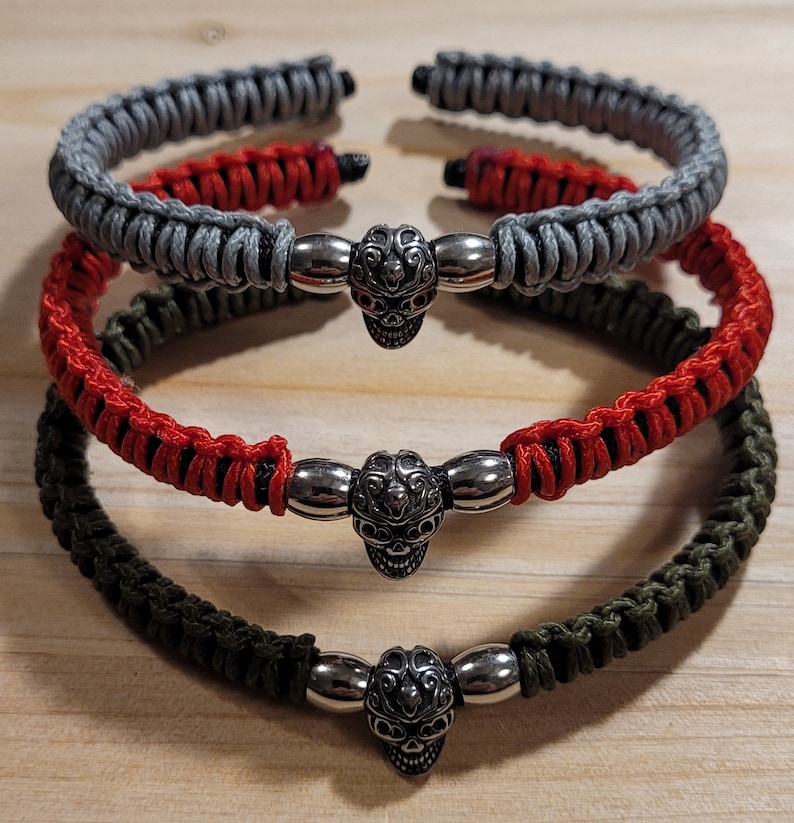 Stainless Steel Paracord Skull Cuff Bracelet for Men, Great Gift Idea ...