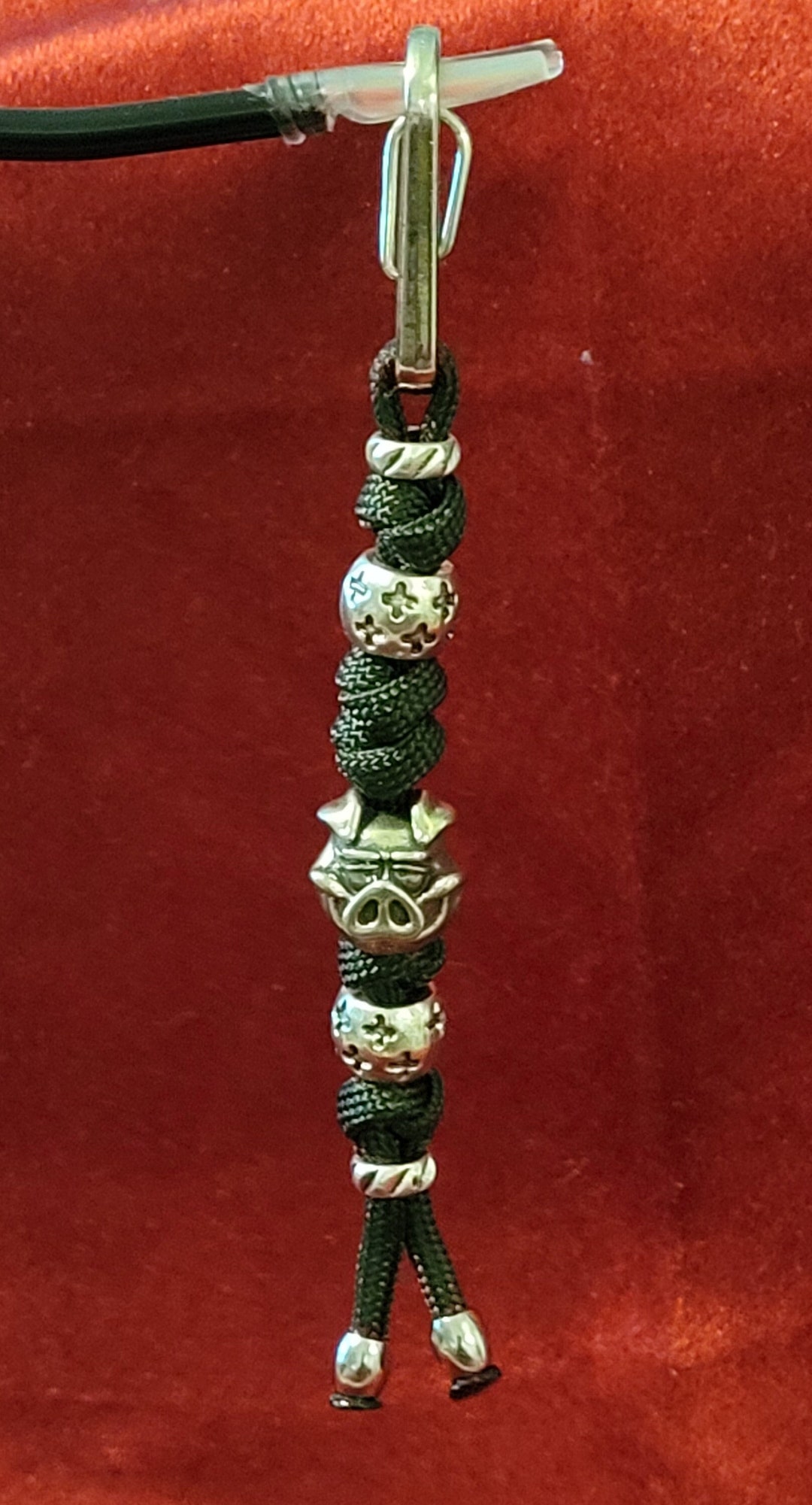 Veteran Made. Silver Brass Pig, Boar Head, on Olive Drab Paracord, EDC ...