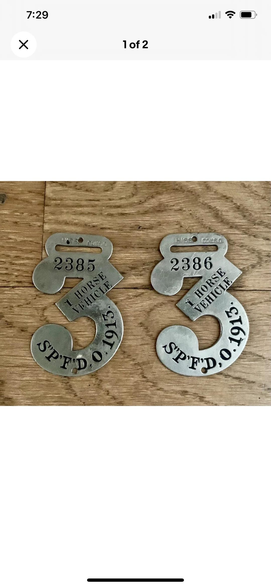 SET of Two-consecutive Number “1 Horse Vehicle” 1913 License Tags-spfld ...