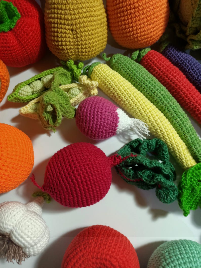 Colorful Crochet Fruits & Vegetables Set - Handmade Play Food for Kids ...