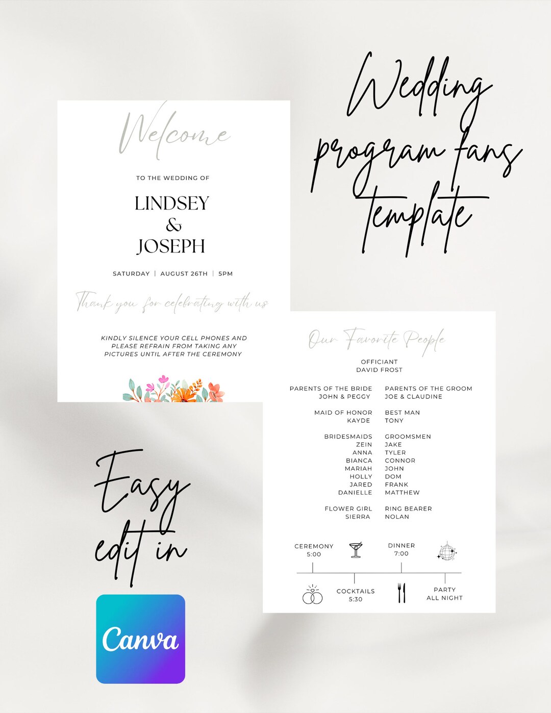 Program Fan Template, Wedding Program Fan, Easy Edit Template, Summer ...
