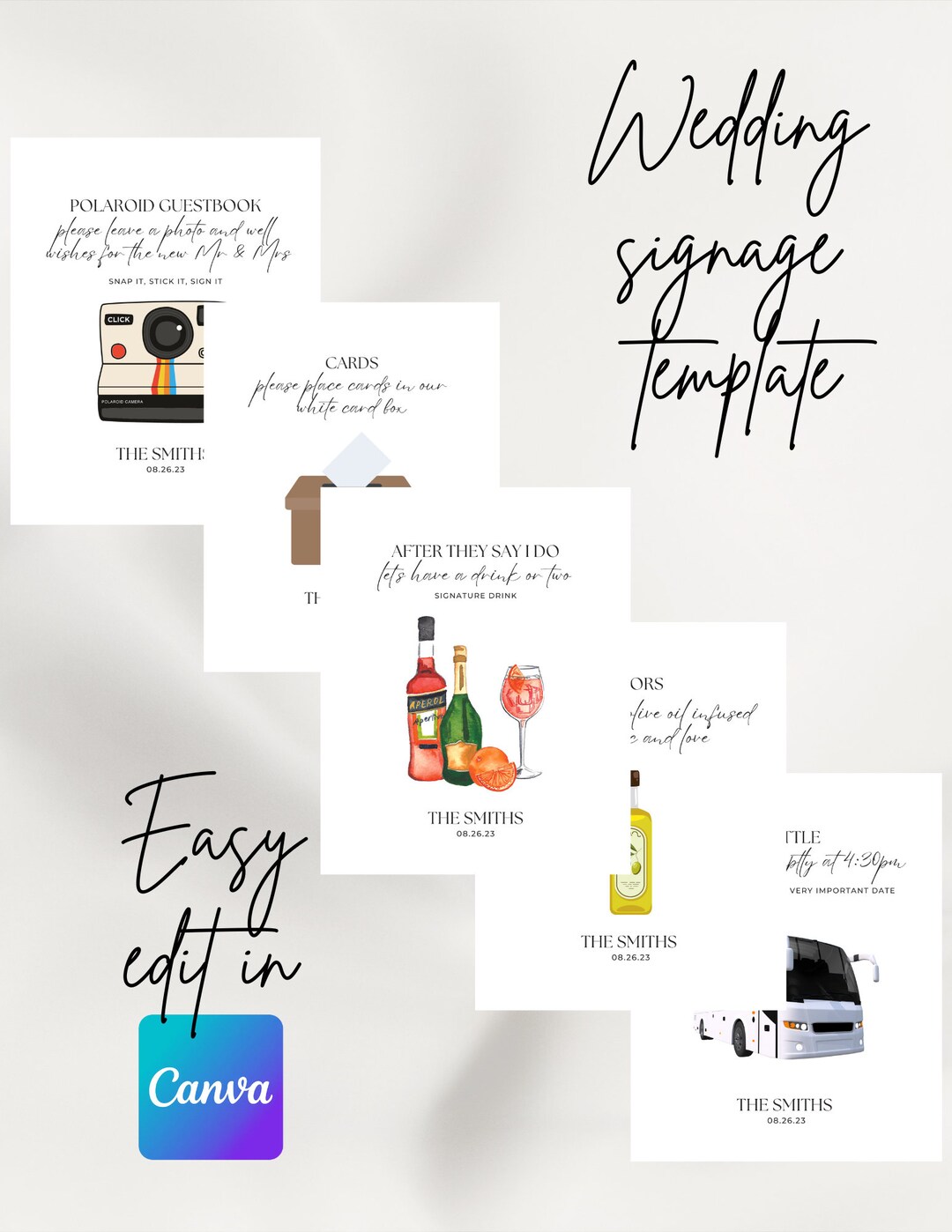 Wedding Signage Template, Signage for Wedding, Editable Canva Template ...