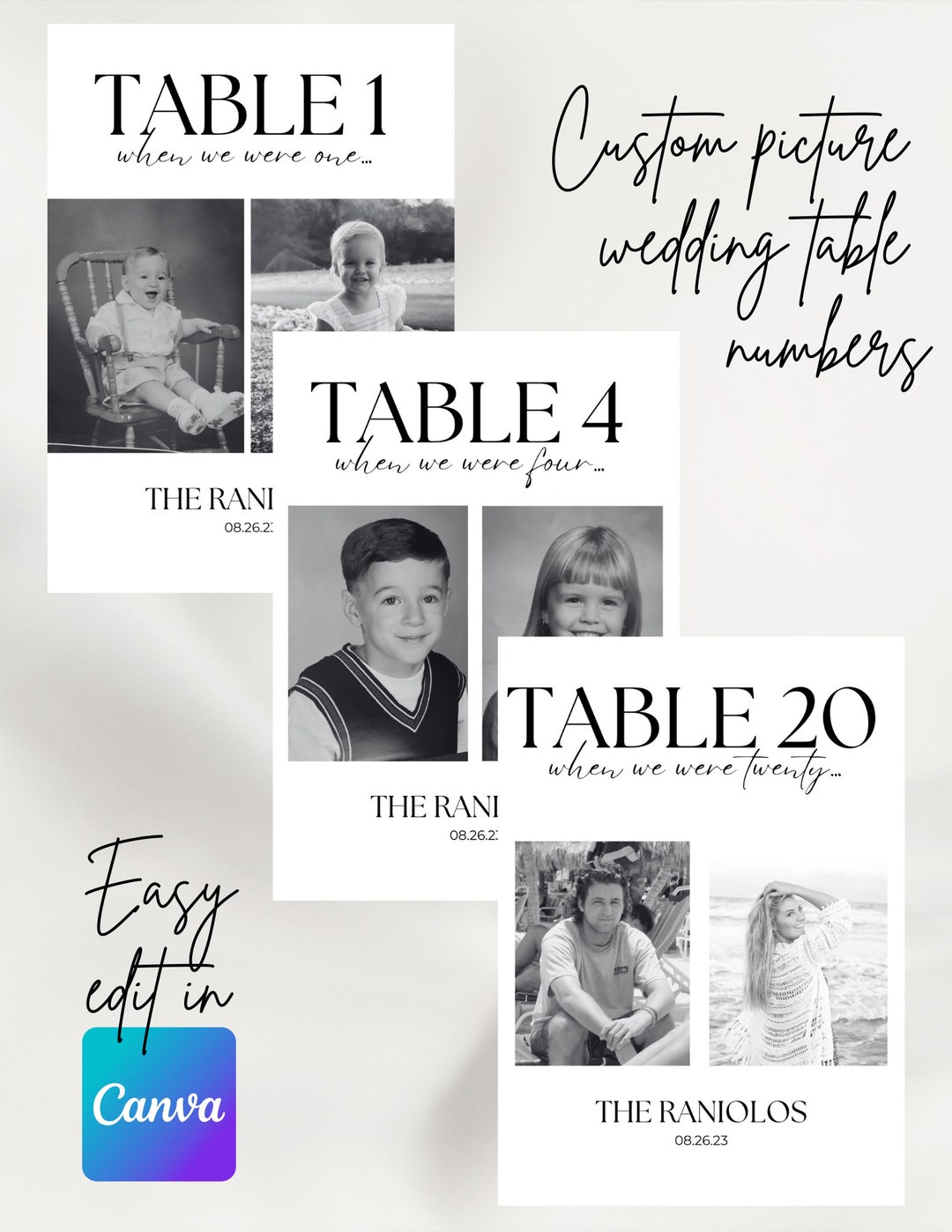 Wedding Table Numbers Template, Custom Photo Table Numbers Template ...