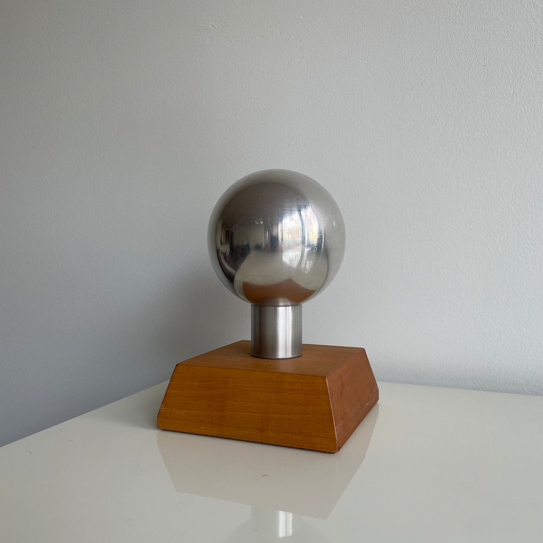 Vintage Industrial Stainless Steel Orb on Wooden Stand - Etsy