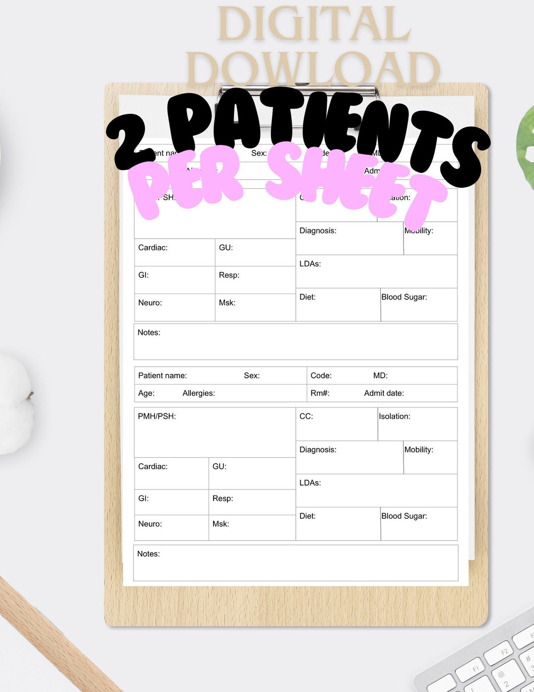 Nurse Report Sheet Med Surg/pcu/nursing Student Report Sheet - Etsy