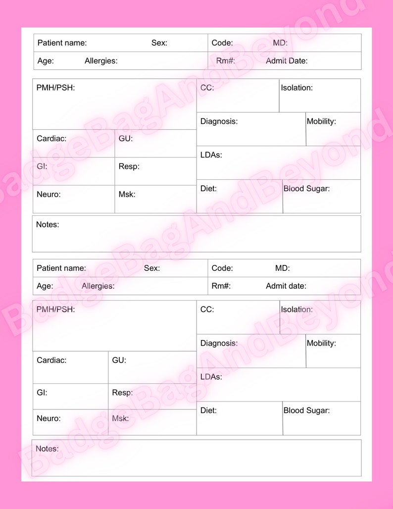 Nurse Report Sheet Med Surg/pcu/nursing Student Report Sheet - Etsy