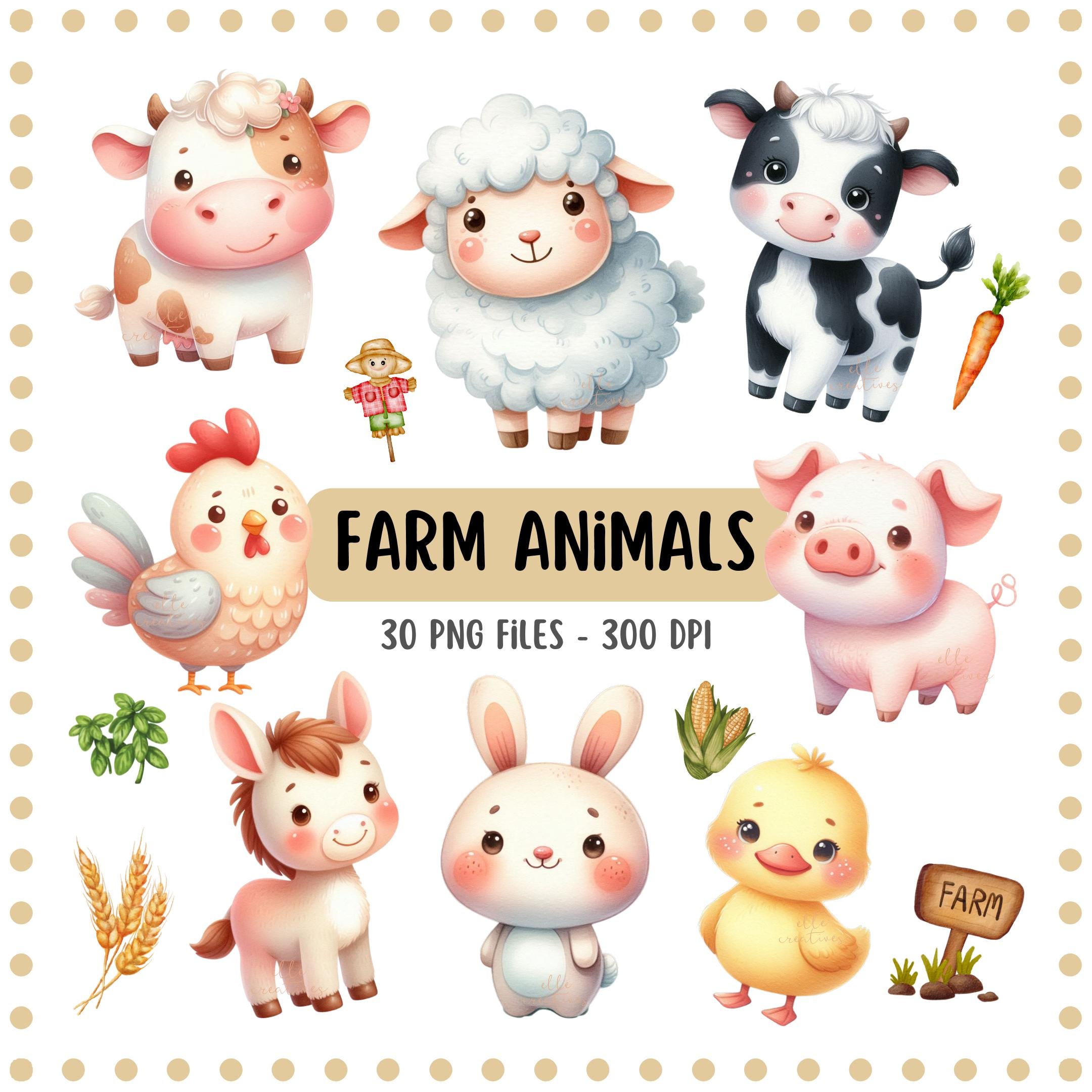 Farm Animals PNG Clipart Bundle, Watercolor Animals, Farm Stickers ...