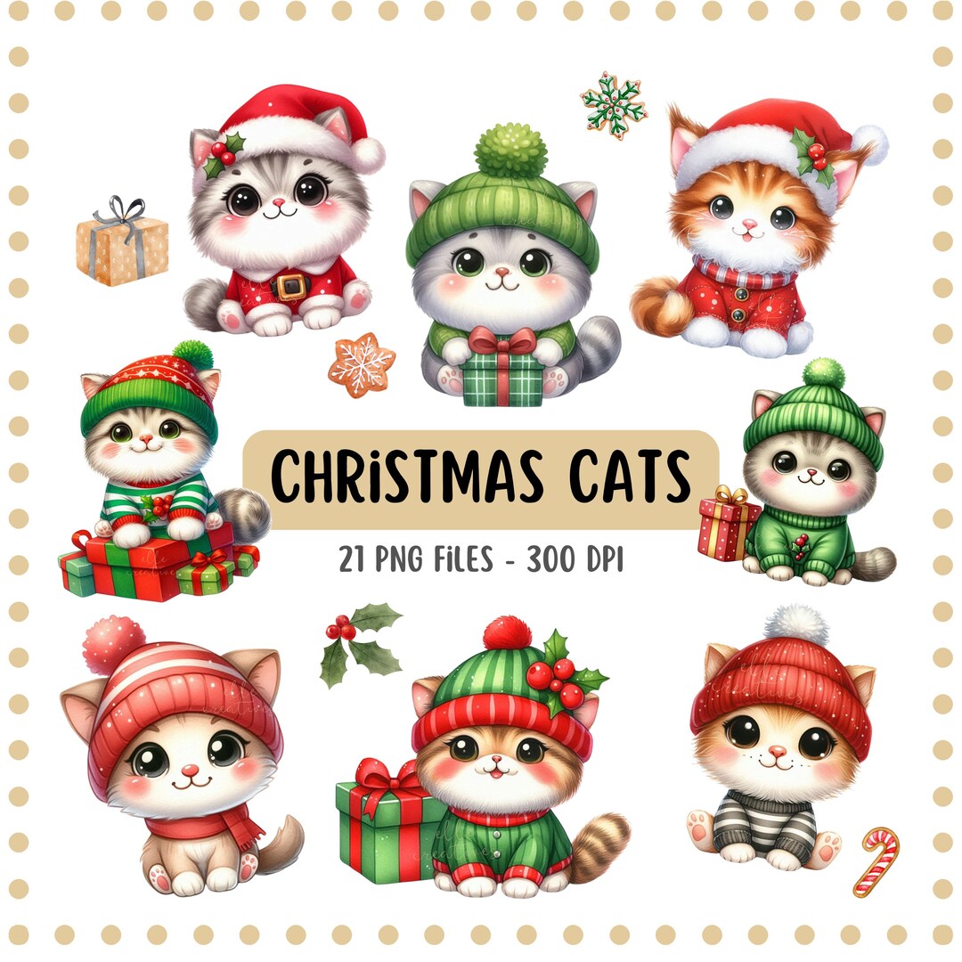 Christmas Cat PNG Clipart Bundle, Cat Clipart, Cute Cat, Christmas Cat ...