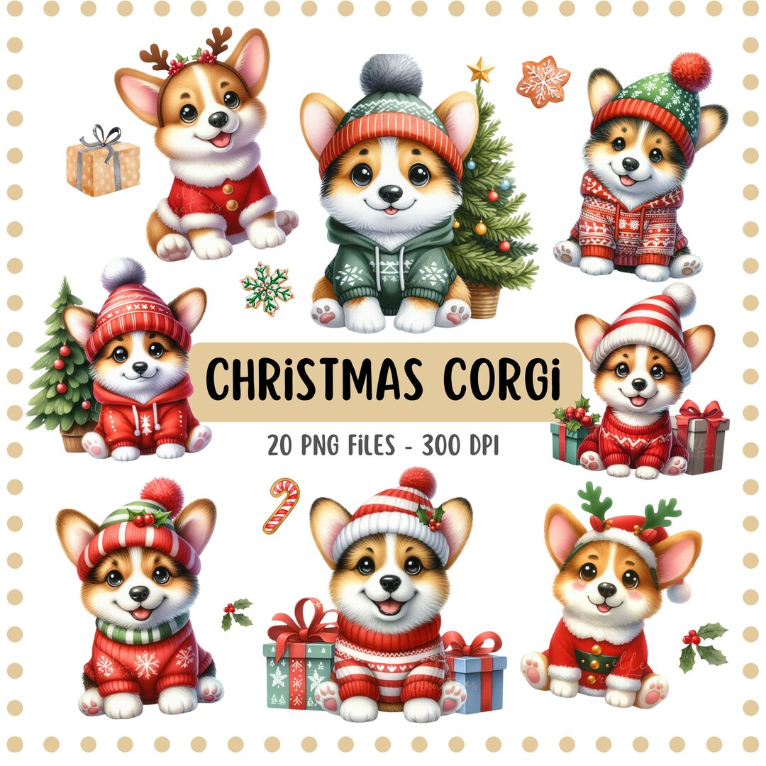 Christmas Corgi Dog PNG Clipart Bundle, Dog Clipart, Cute Corgi, Cute ...