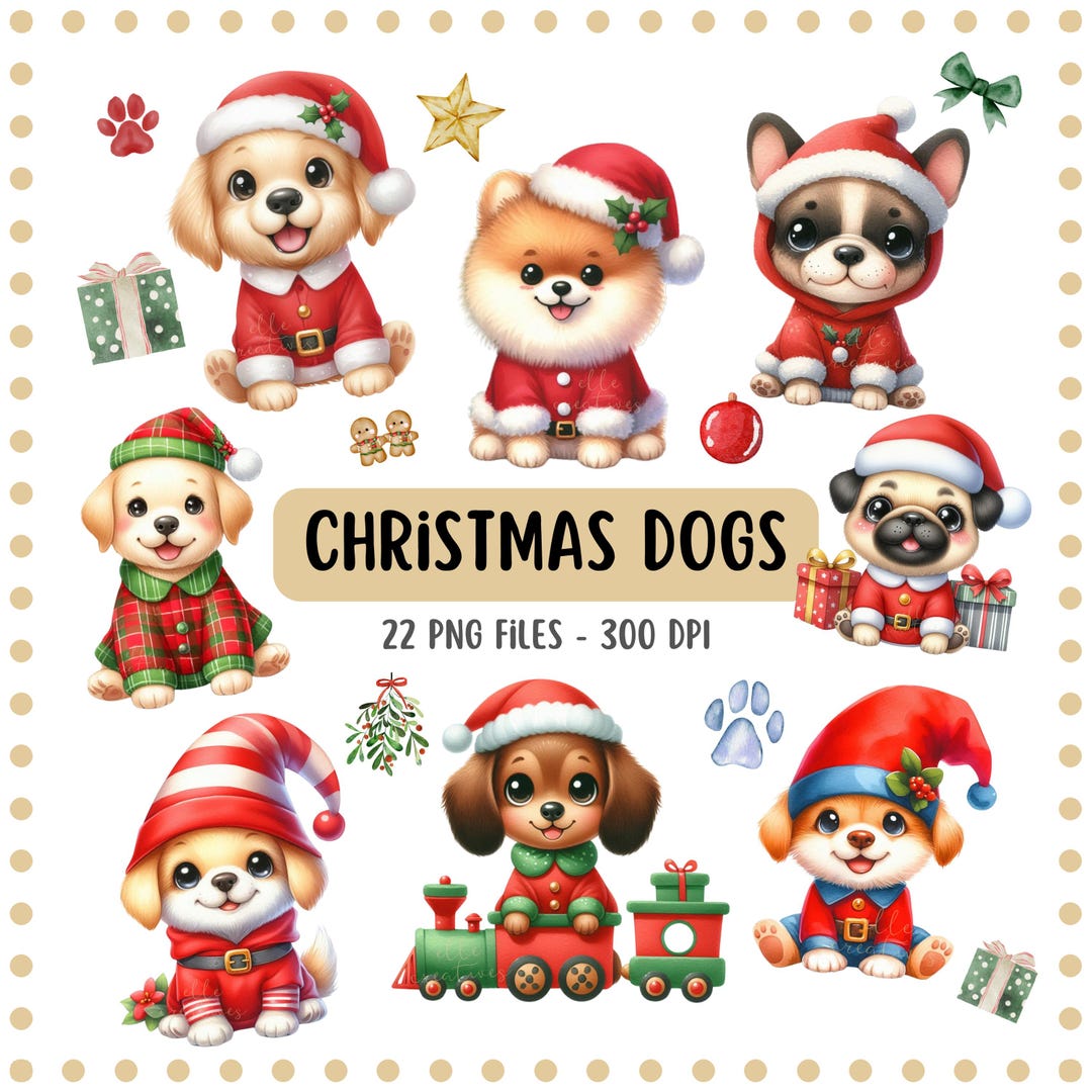Christmas Dogs PNG Clipart Bundle, Dog Clipart, Cute Dogs, Christmas ...