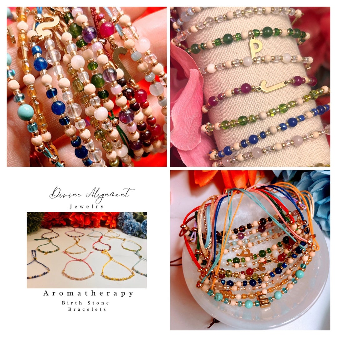 14k Gold Filled Initial, Birth Stone Bracelets | Aromatherapy Healing ...