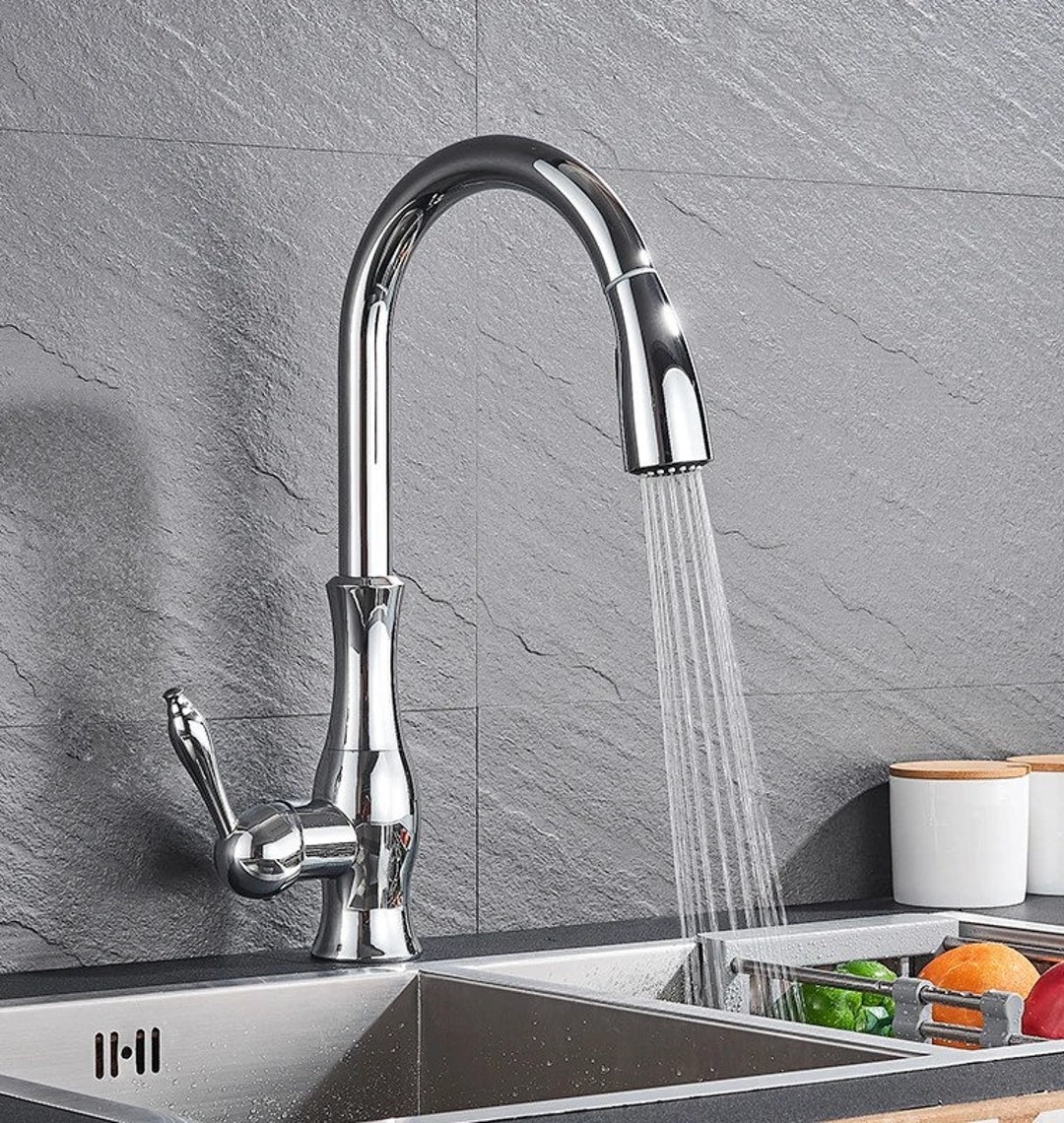 Brushed Nickel Kitchen Faucet Pull Out Kitchen Mixer Tap Single Handle ...