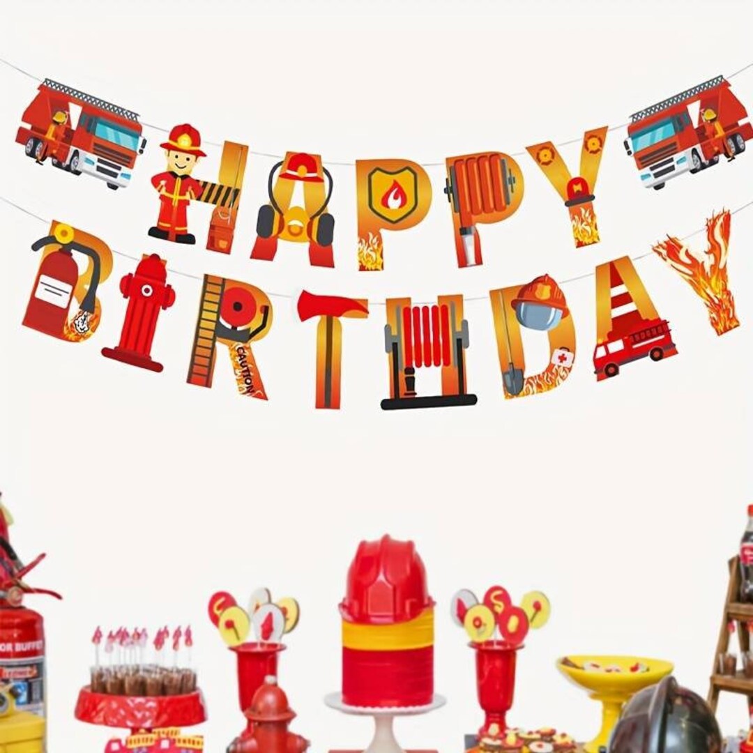 5 Meters Fire Truck Fireman Sam Happy Birthday Banner Bunting Party ...
