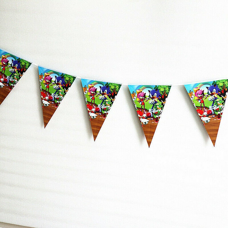 10 X Sonic the Hedgehog Themed Flag Banner Bunting Children's Birthday ...
