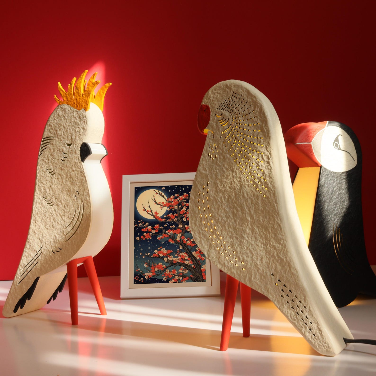 Papermache Table Lamps, Bird Night Light, Bedside Lamp for Aesthetic ...