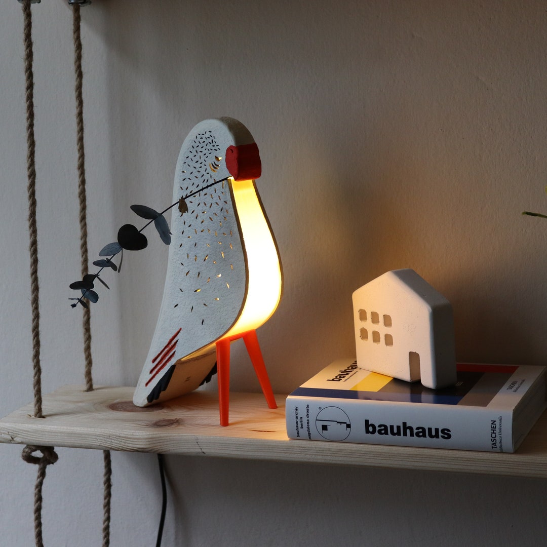 Papermache Table Lamps, Bird Night Light, Bedside Lamp for Aesthetic ...