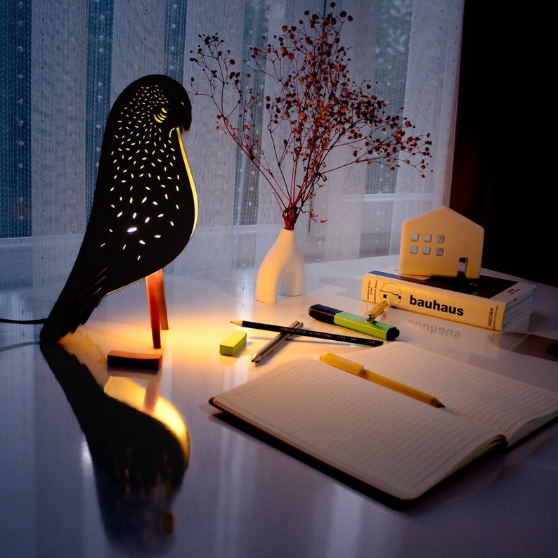 Papermache Table Lamps, Bird Night Light, Bedside Lamp for Aesthetic ...