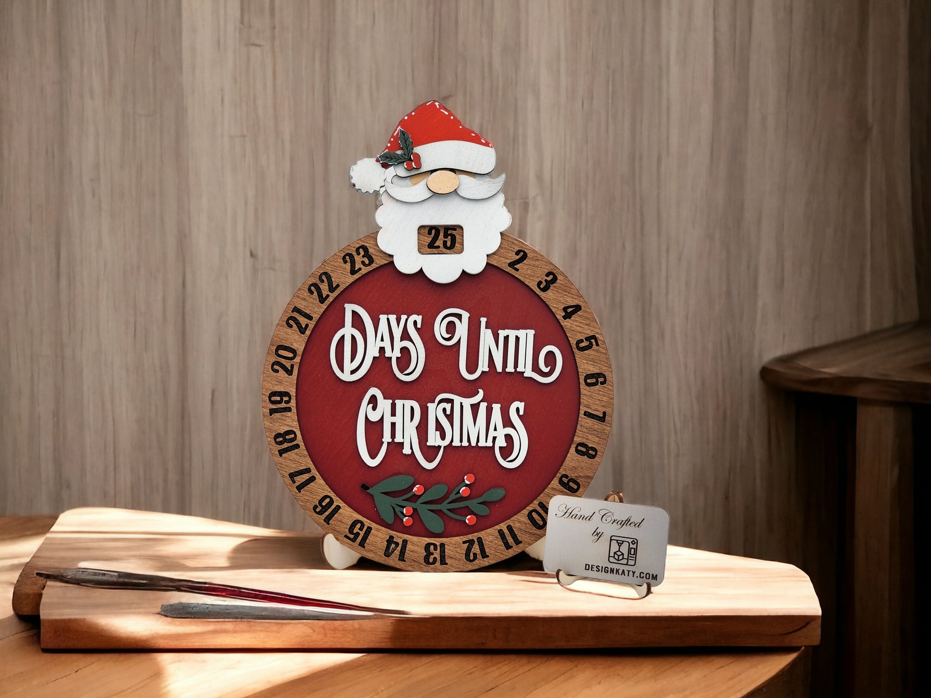 Handcrafted Cherry Wood Advent Calendar Santa Countdown Dial ...