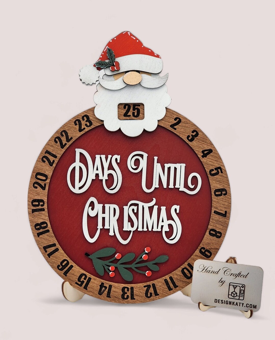 Handcrafted Cherry Wood Advent Calendar Santa Countdown Dial ...