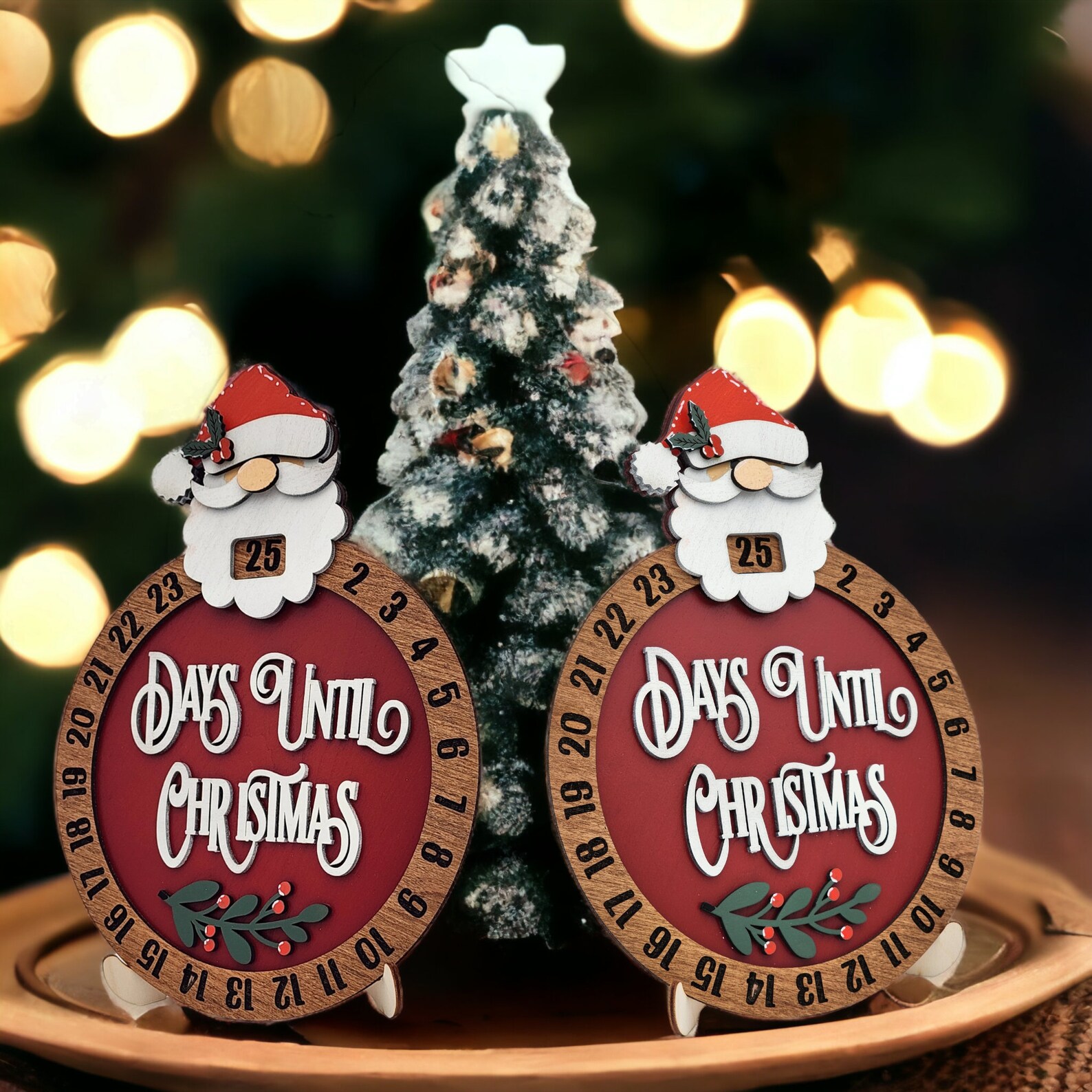 Handcrafted Cherry Wood Advent Calendar Santa Countdown Dial ...