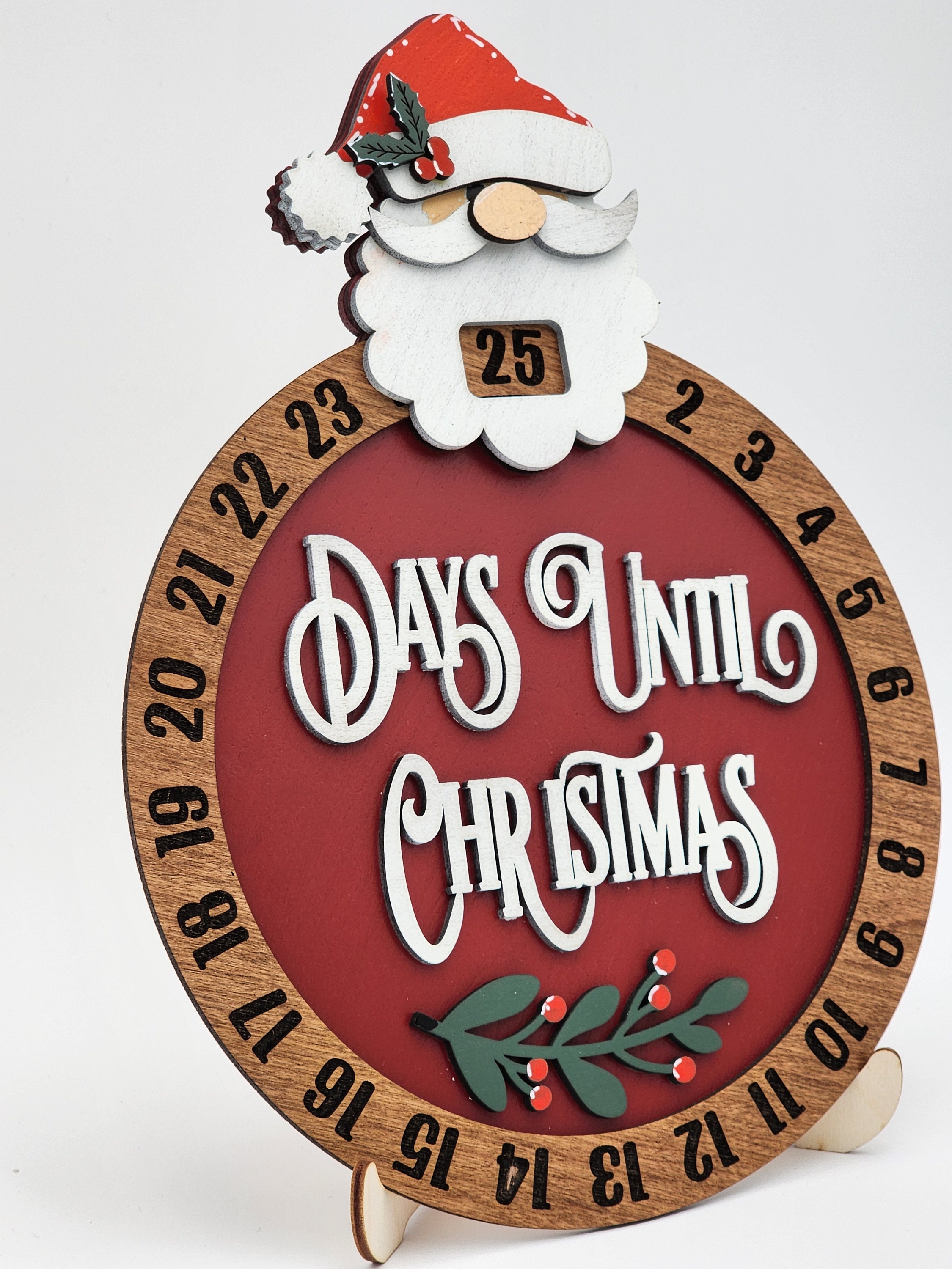 Handcrafted Cherry Wood Advent Calendar Santa Countdown Dial ...